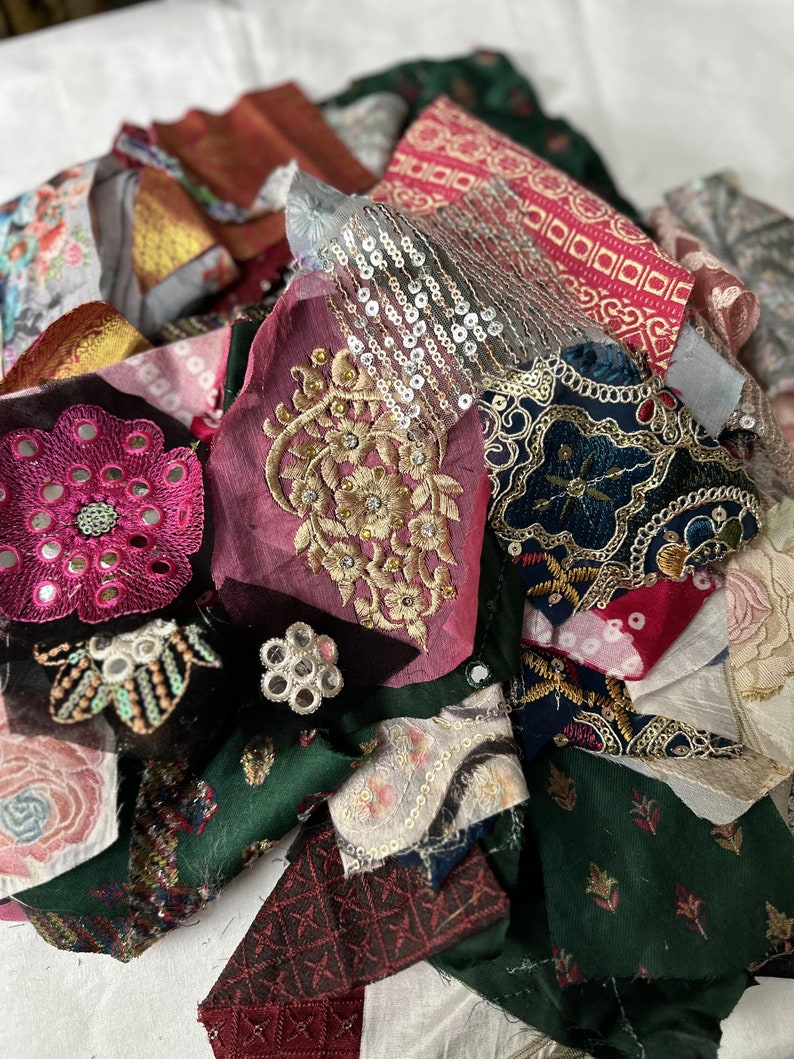 Recycled Vintage Indian Sari Fabric Remnants, Pieces, Scraps, Snippets ...
