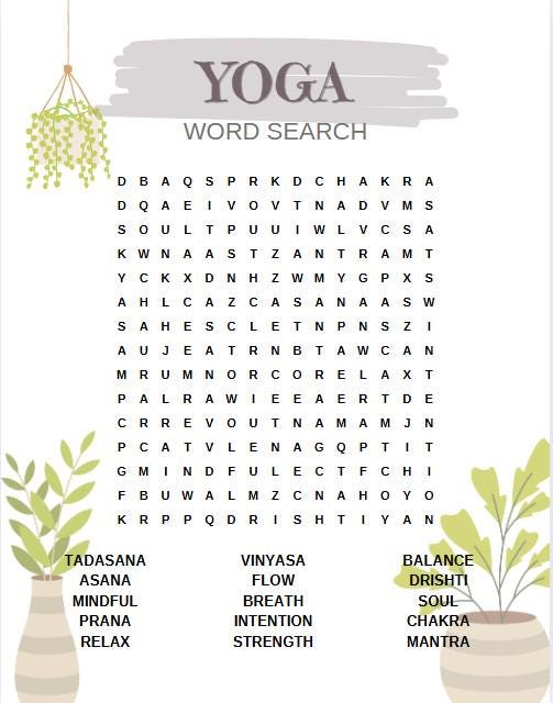 Yoga Word Search Printable – Retreat Activity | Yoga Teacher Training ...