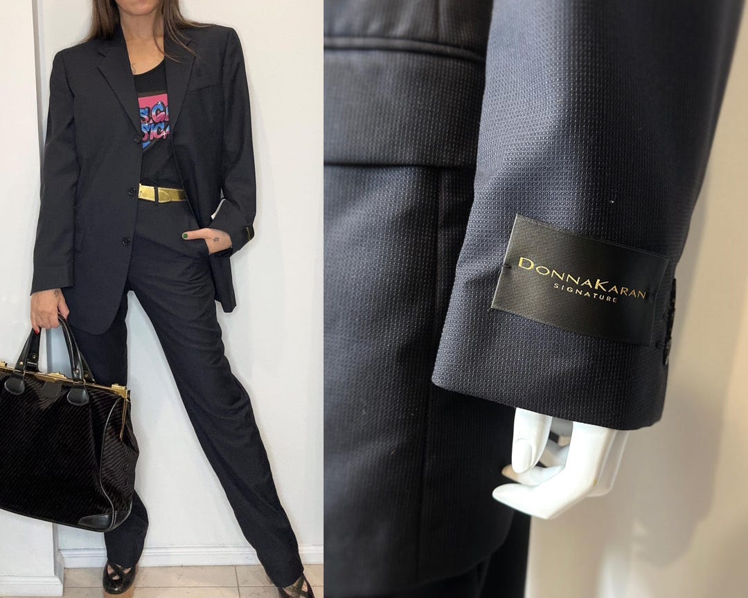 Y2K Super Sexy Donna Karan Signature Fine Wool Navy Two Piece Suit 48R ...