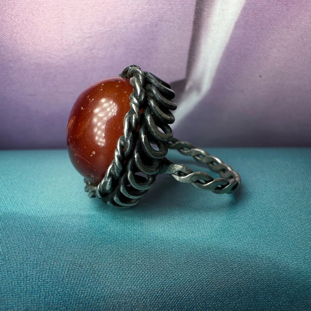 Beautiful Mid Century Melchior Metal Braided Natural Creamy Amber Stone ...