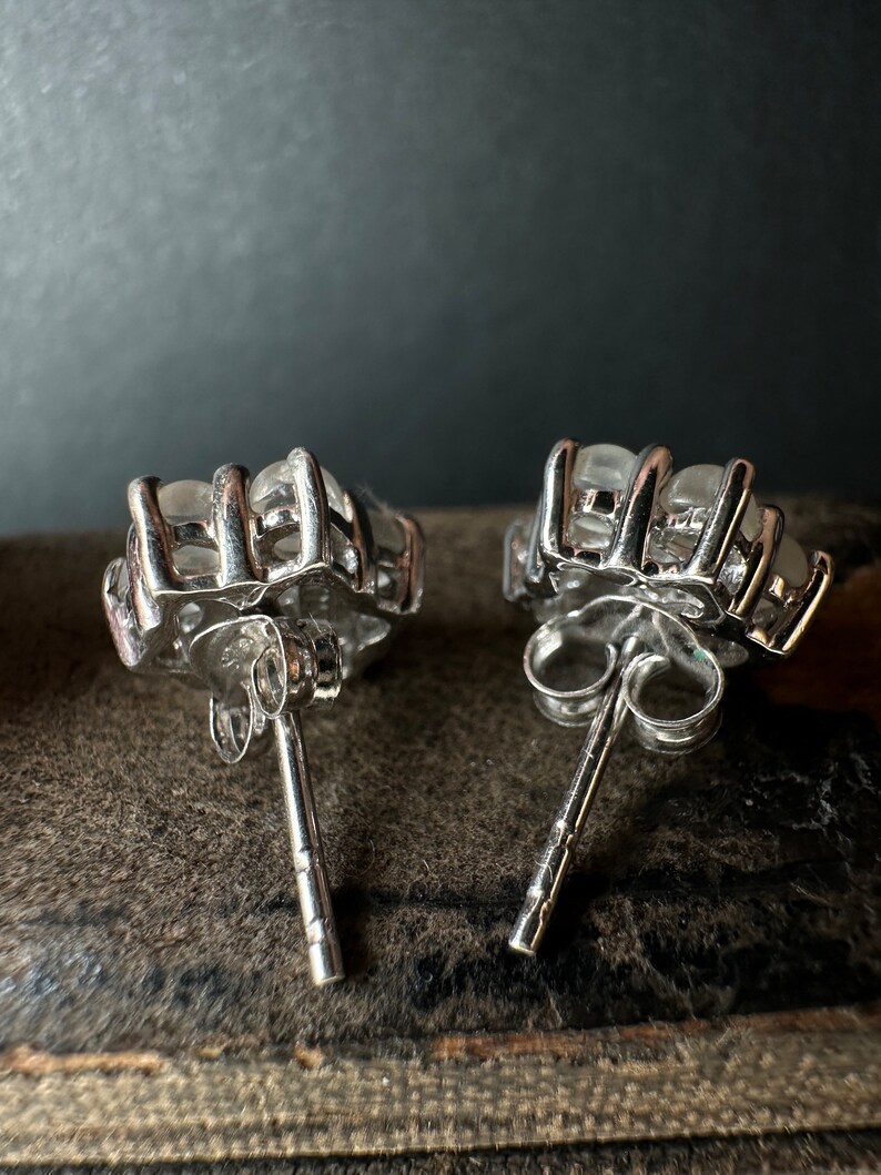 Romantic Vintage TGGC Sterling Silver Moonstone Cluster Stud Earrings ...