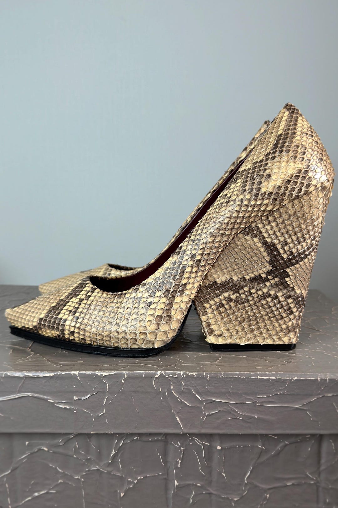 Rare Authentic CELINE Genuine Python Pointed Toe Pumps Wedges 40 - Etsy