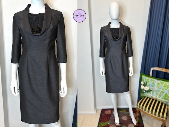 Chic Vintage 1960s DIOLEN Wool Blend Grey Sheath Dres… - Gem