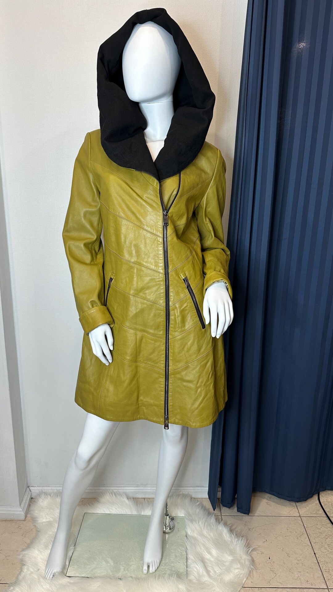 Stylish Y2K Lime Green Leather Hooded Jacket Coat L - Etsy