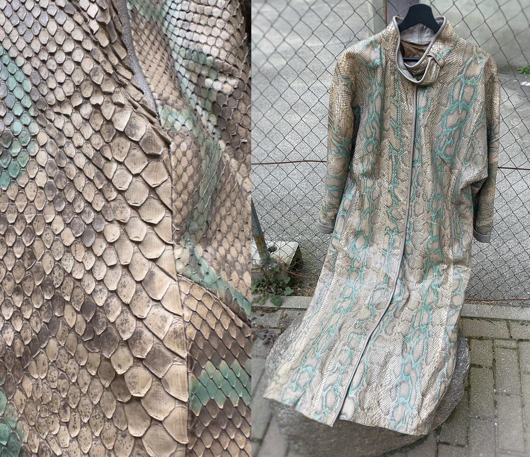 Vintage Genuine Python Skin Coat | Leather Trimmed Full-length Coat ...