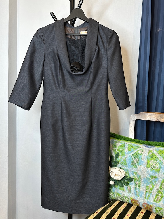 Chic Vintage 1960s DIOLEN Wool Blend Grey Sheath Dres… - Gem