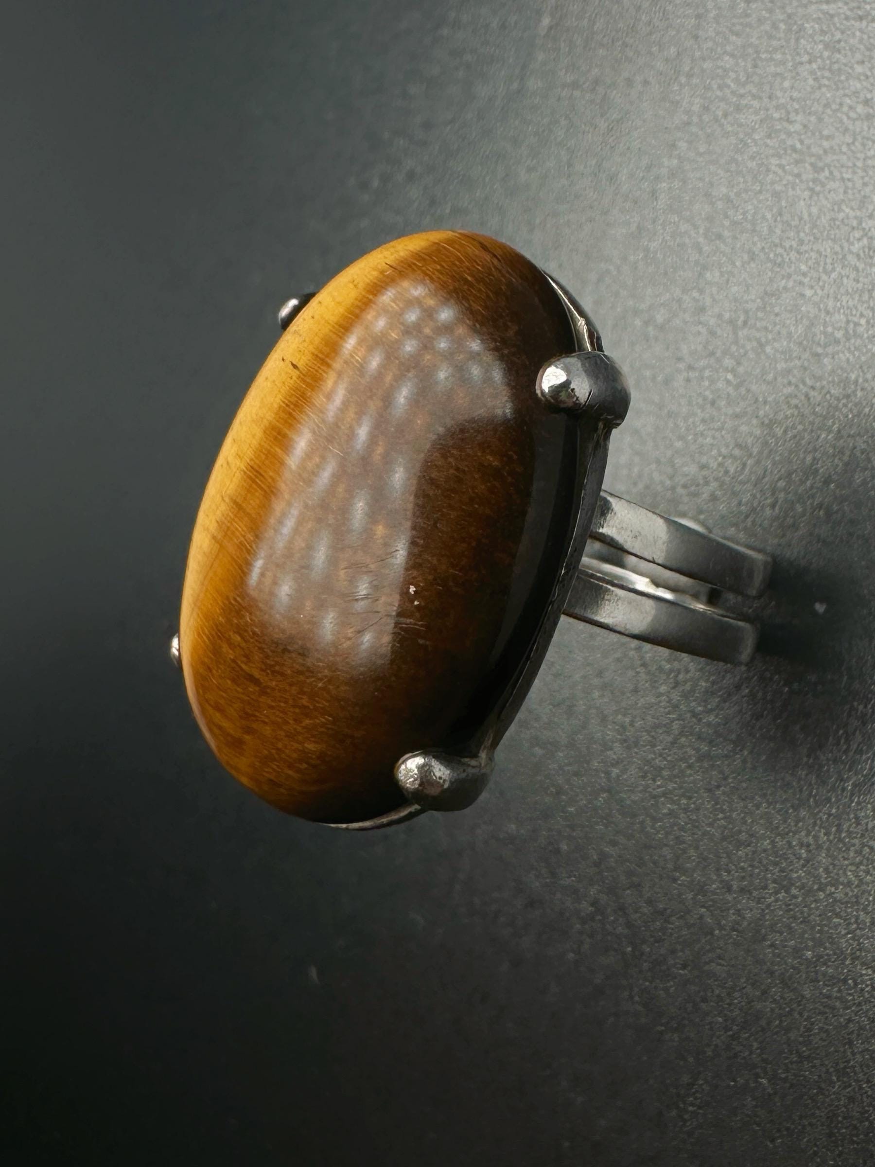 Outstanding Vintage Massive Tigers Eye Stone Sterling Silver Ring 9.93g ...