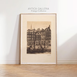 Vintage Etching Amsterdam Street Print, Antique European City Sketch ...