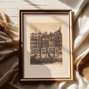 Vintage Etching Amsterdam Street Print, Antique European City Sketch ...