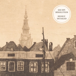 Vintage Etching Amsterdam Street Print, Antique European City Sketch ...