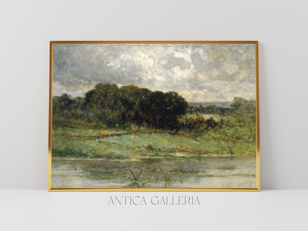 Rustic Countryside Lake Scenery | Large Print Artwork | Vintage Oil ...