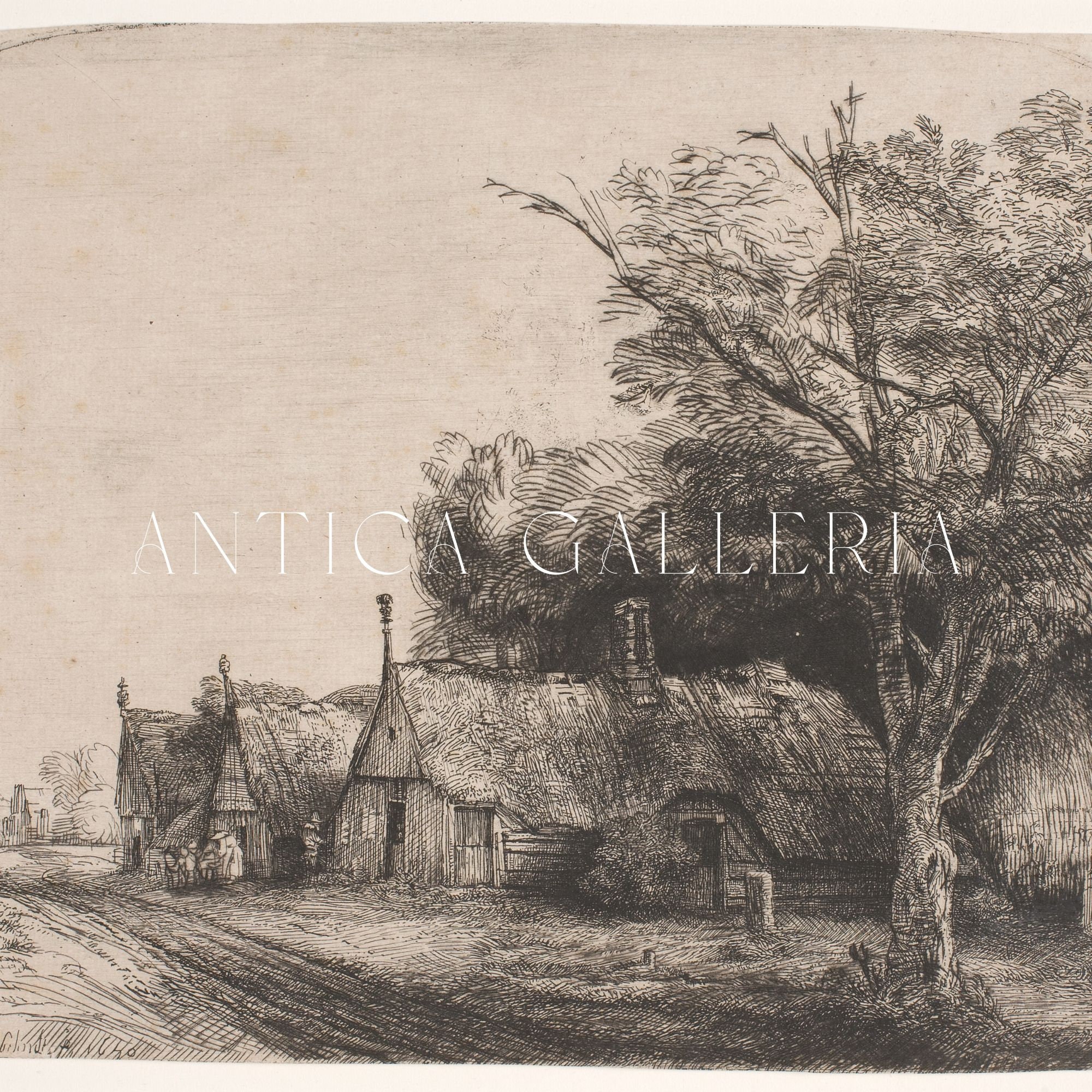 Vintage Etching Countryside Landscape | Neutral Tone Print | Antique ...