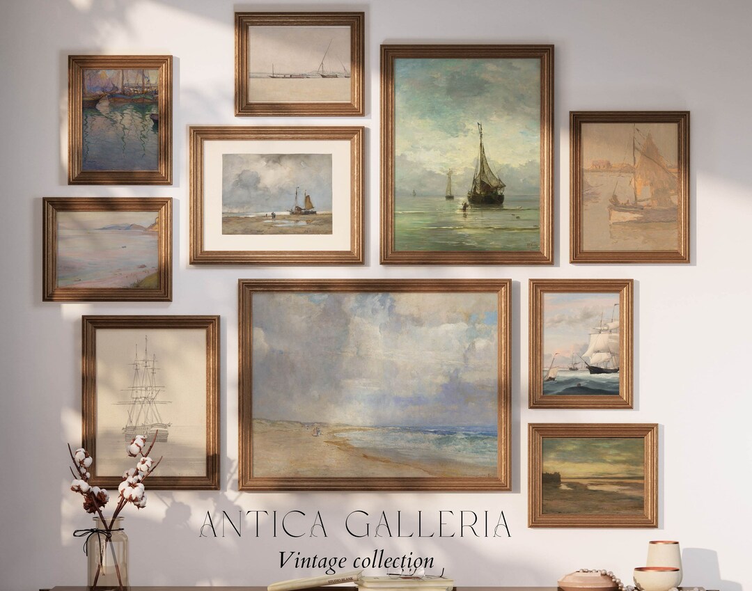 Nautical Vintage Gallery Wall SET of 10 Coastal Painting - Etsy