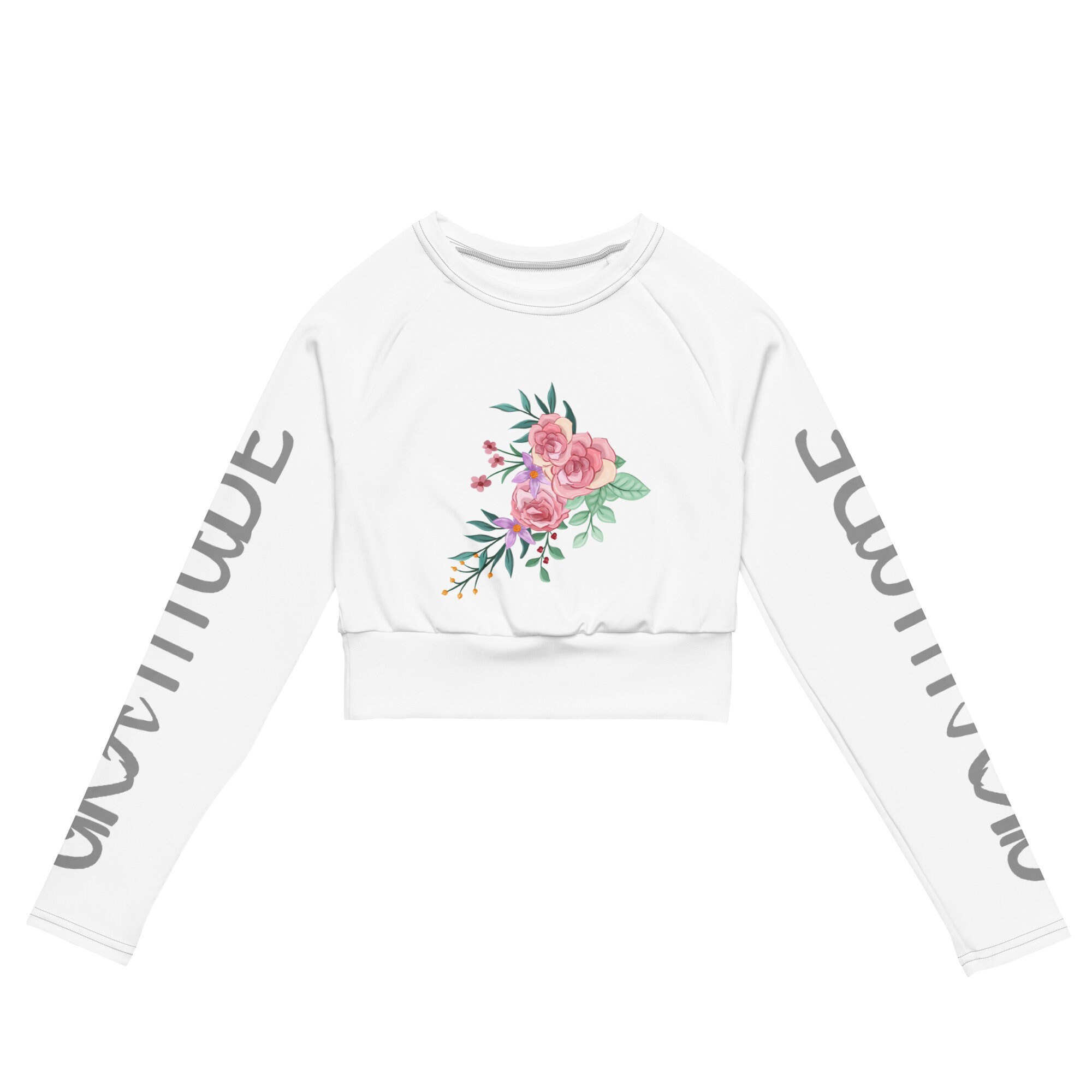 Long Sleeve Crop Top White Crop Top Flower Crop Top Gratitude Cop Top Dance Top Festival
