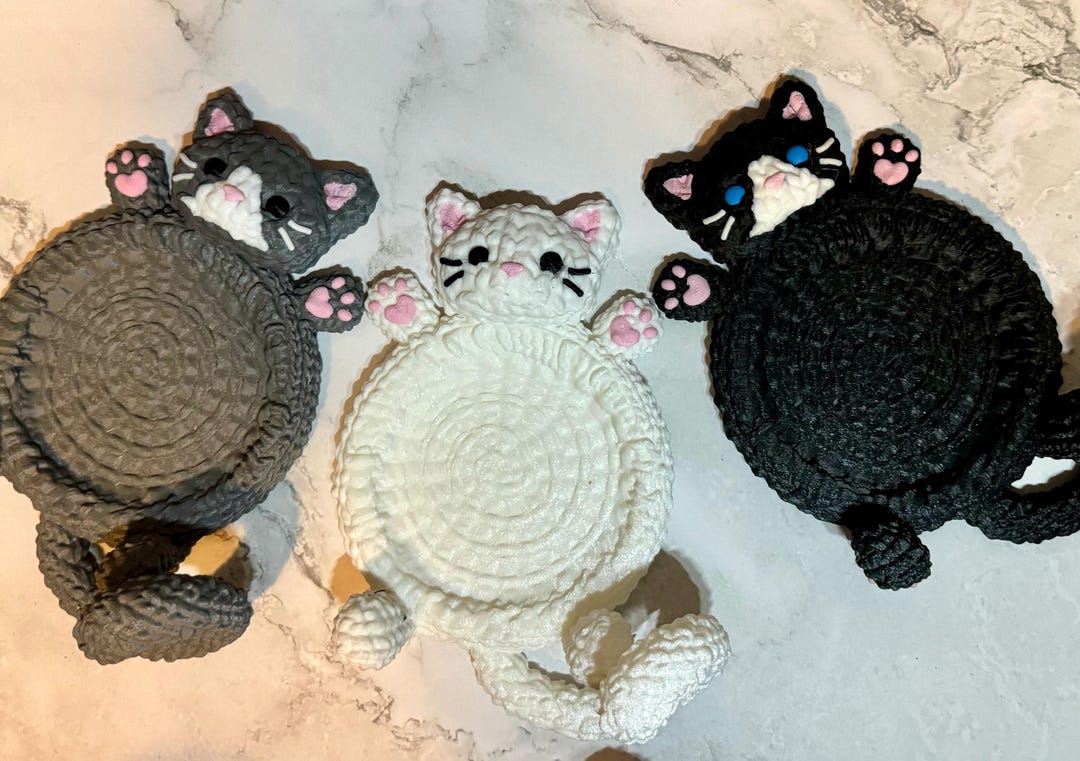 3D Printed Knitted Kitty Cat Coasters - Etsy