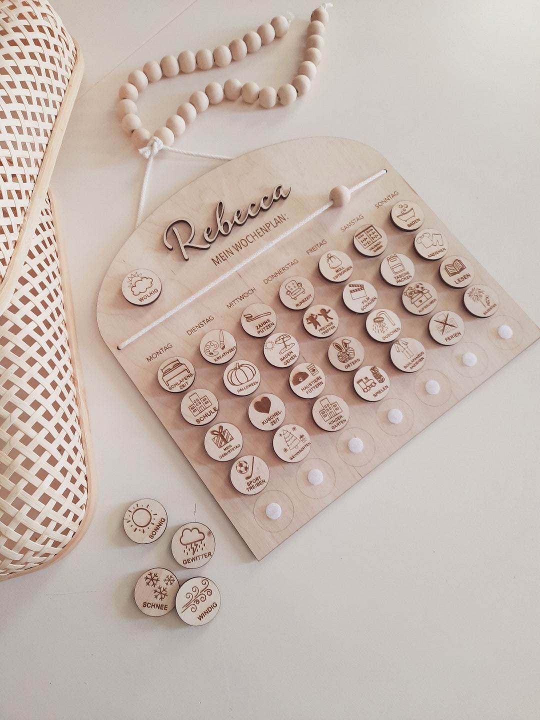 Personalized Wooden Weekly Planner for Children's Room Organization ...