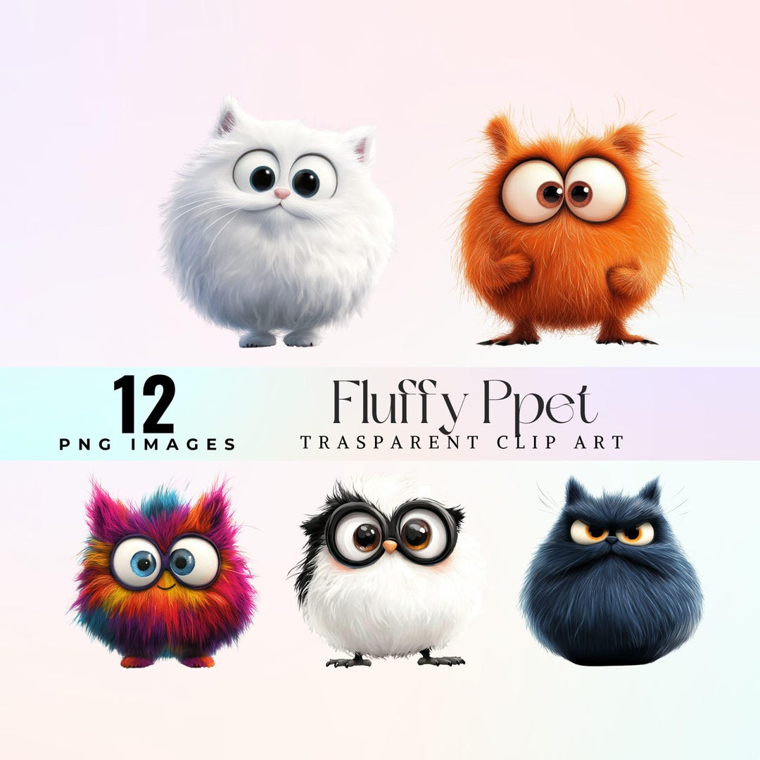 Adorable Fluffy Pet Clip Art, Cute Furry Creature PNG, Funny Cartoon ...