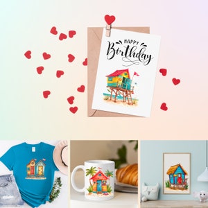 Whimsical Beach Hut Clip Art: Watercolor Coastal Cabin (PNG Digital ...