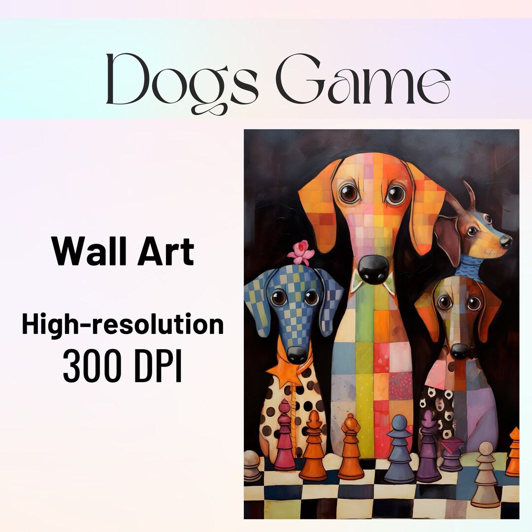 Funny Chess Game Dogs Portrait Wall Art, Cute Dog Chess Painting ...