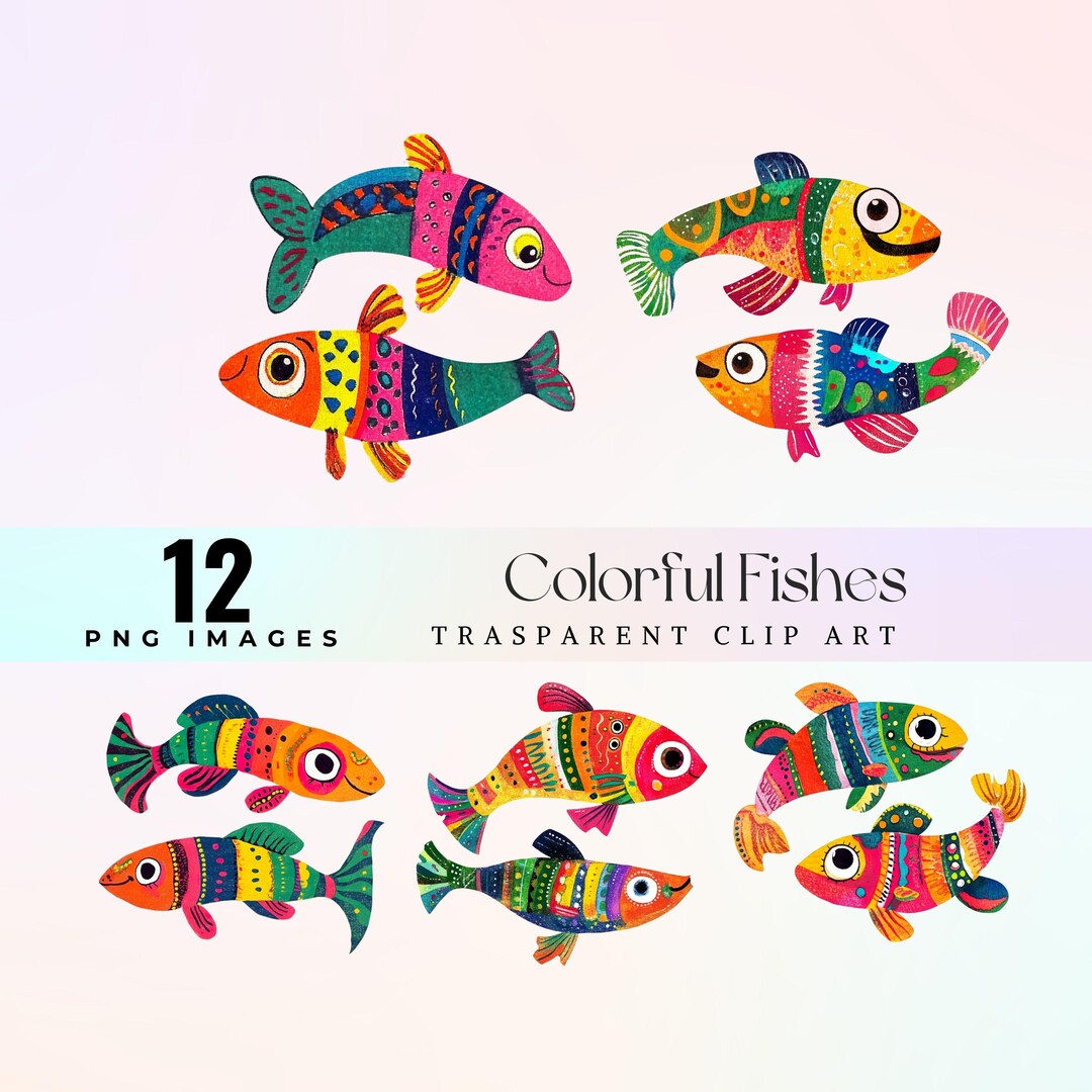 Colorful Fish Clip Art: Watercolor Playful Duo (PNG Digital Download ...