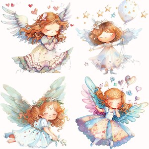 Adorable Whimsical Angel Clip Art, Watercolor White Winged Fantasy ...