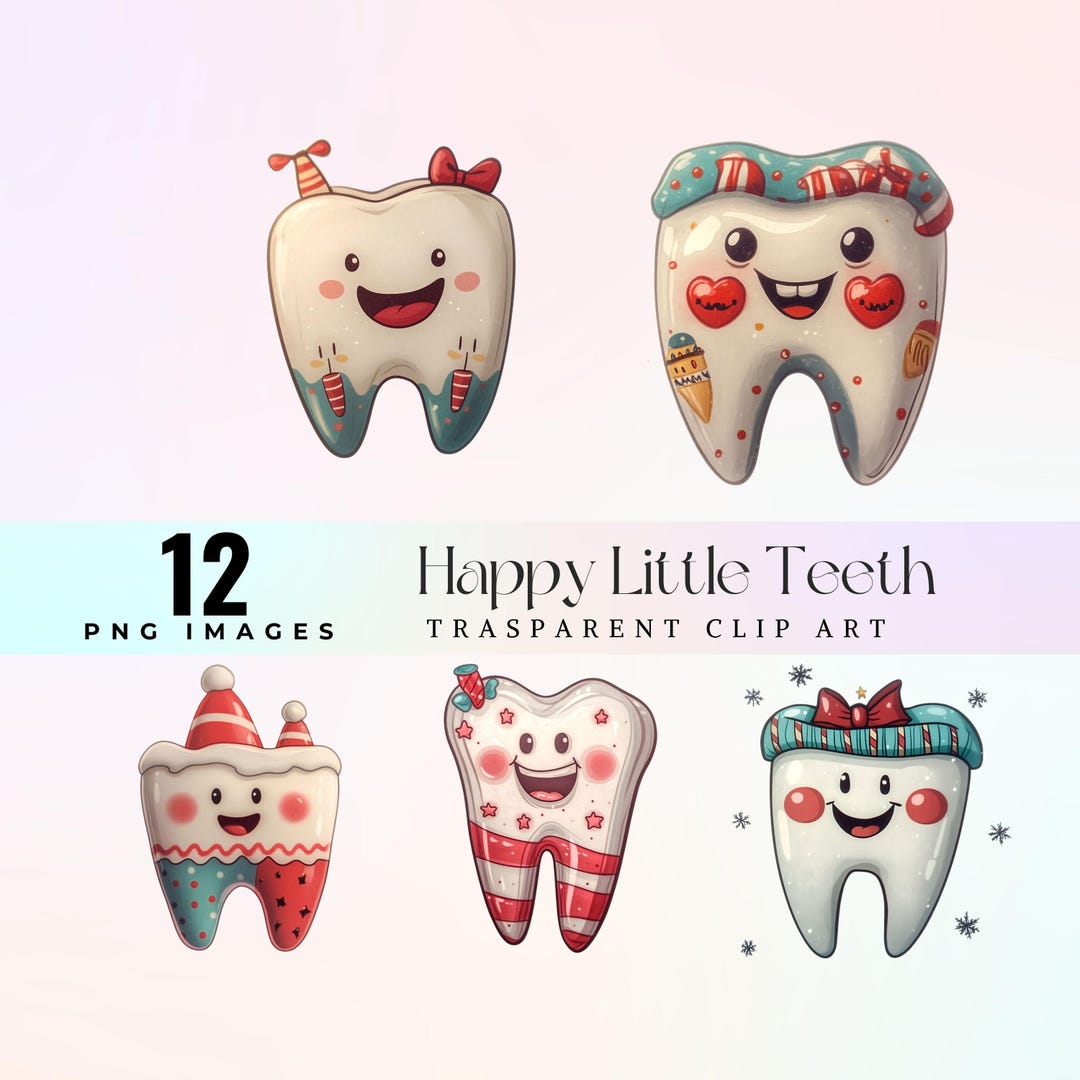 Cute Happy Teeth Clip Art, Adorable Festive Tooth PNG, Smiling Dental ...