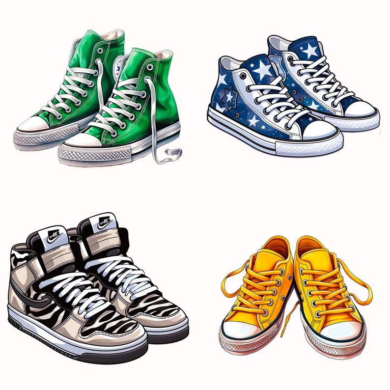 Colorful Sneakers Clip Art: Playful Shoe Graphics (PNG Digital Download ...