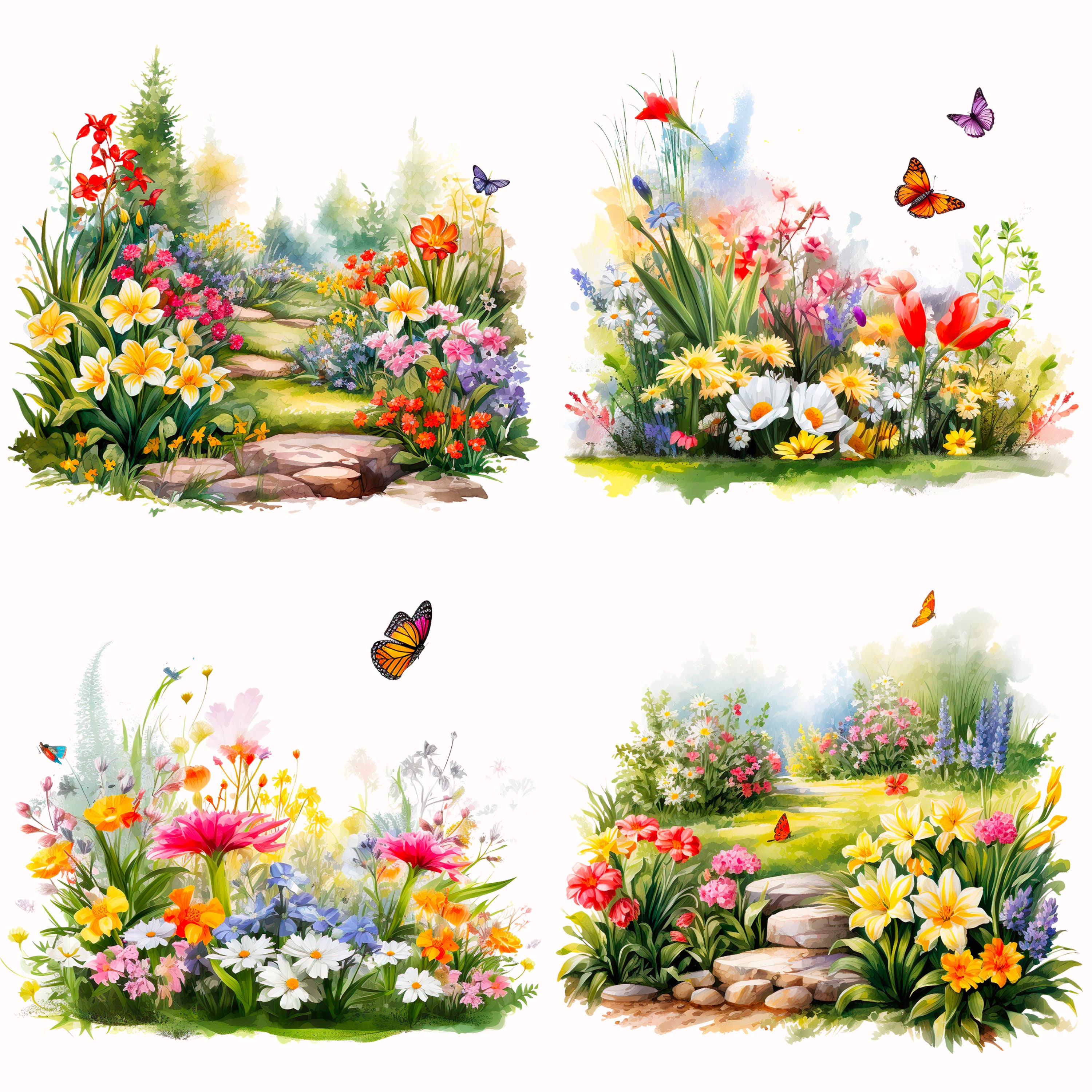 Joyful Spring Garden Clip Art, Watercolor Magic Meadow Mood ...