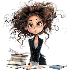 Frazzled Girl Clip Art, Watercolor Weary Work Lady Illustration PNG ...