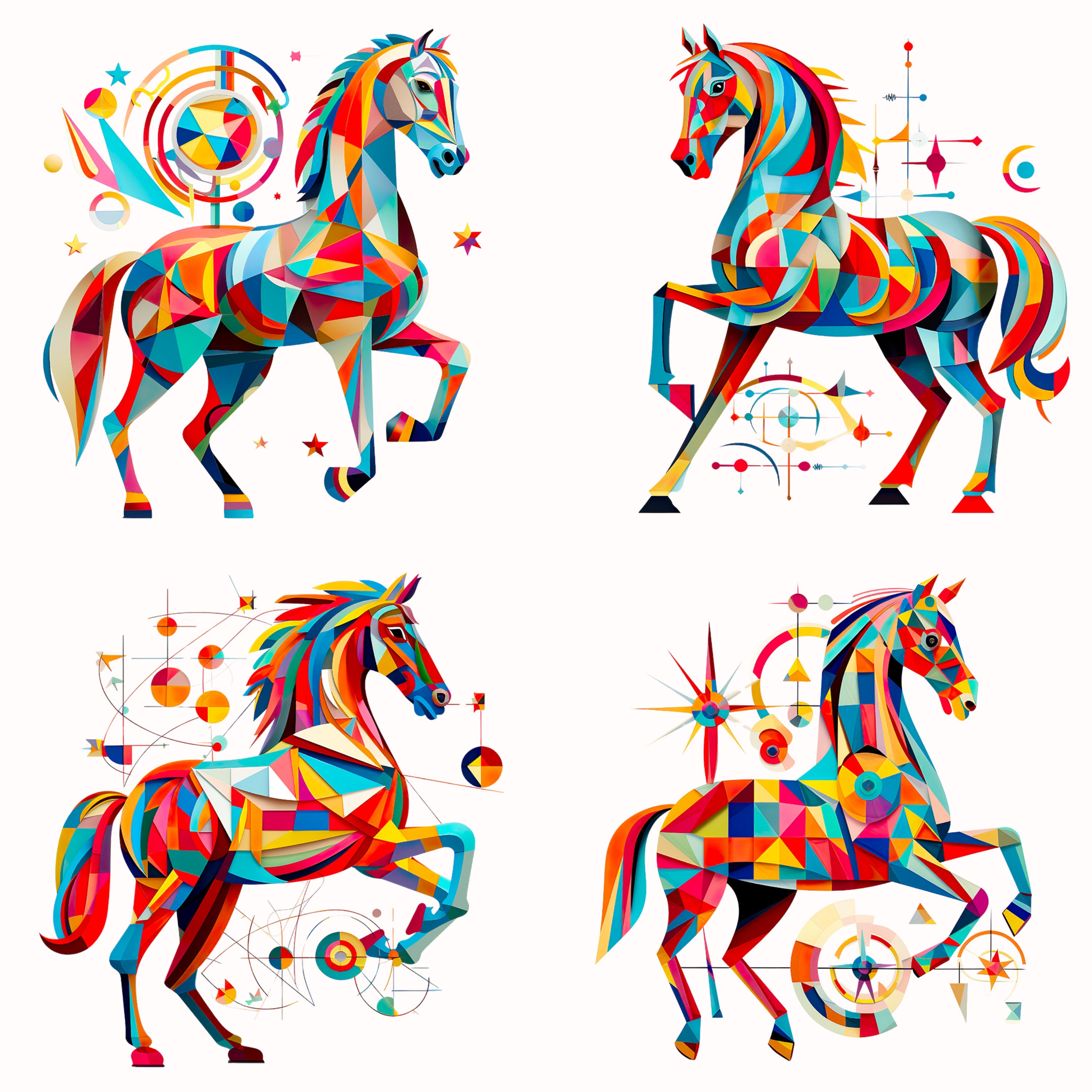 Stylized Horse Clip Art, Watercolor Cute Geometrical Horse Illustration ...