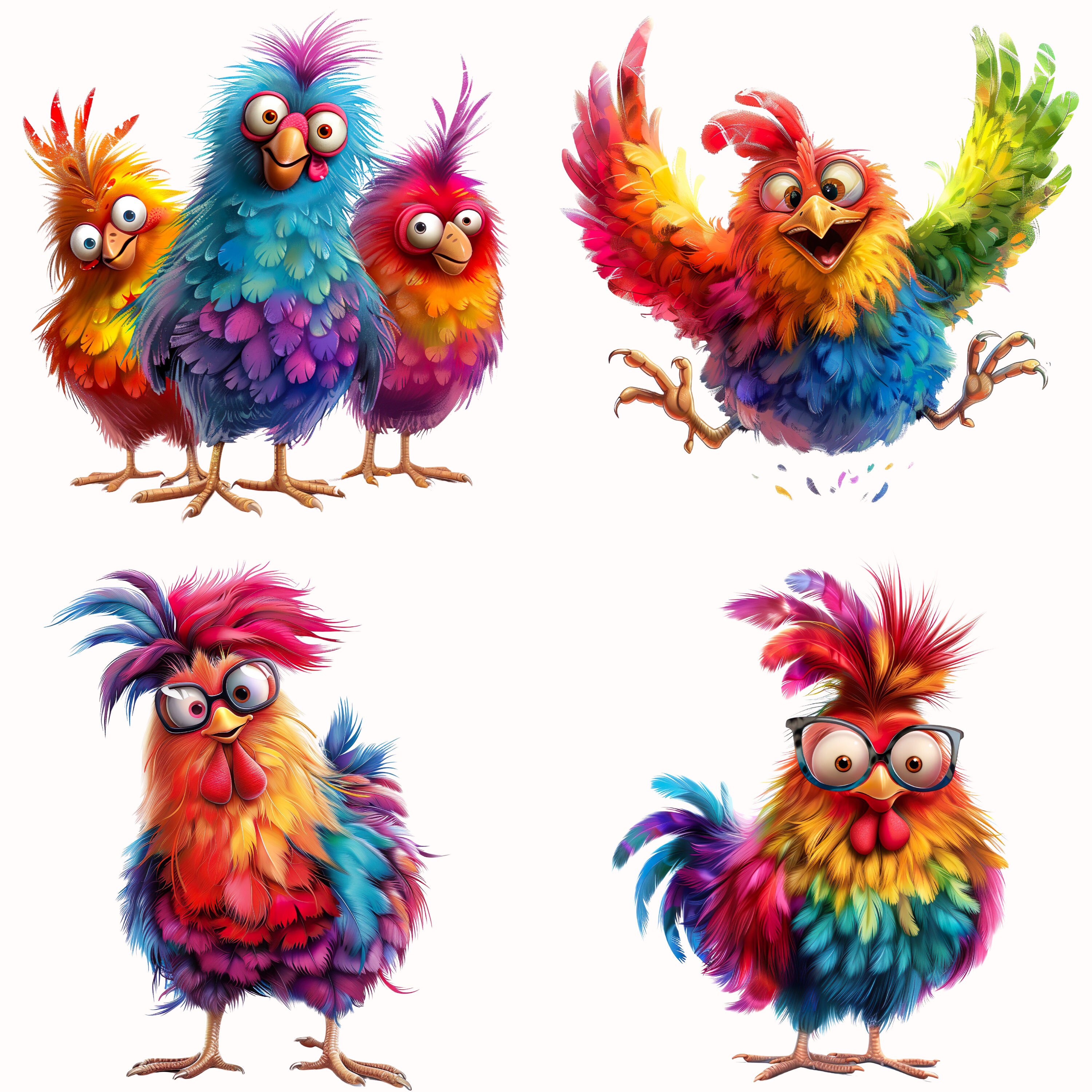 Funny Roosters Clip Art, Watercolor Hilarious Cocks Illustration PNG, Eccentric Cartoon Roosting ...