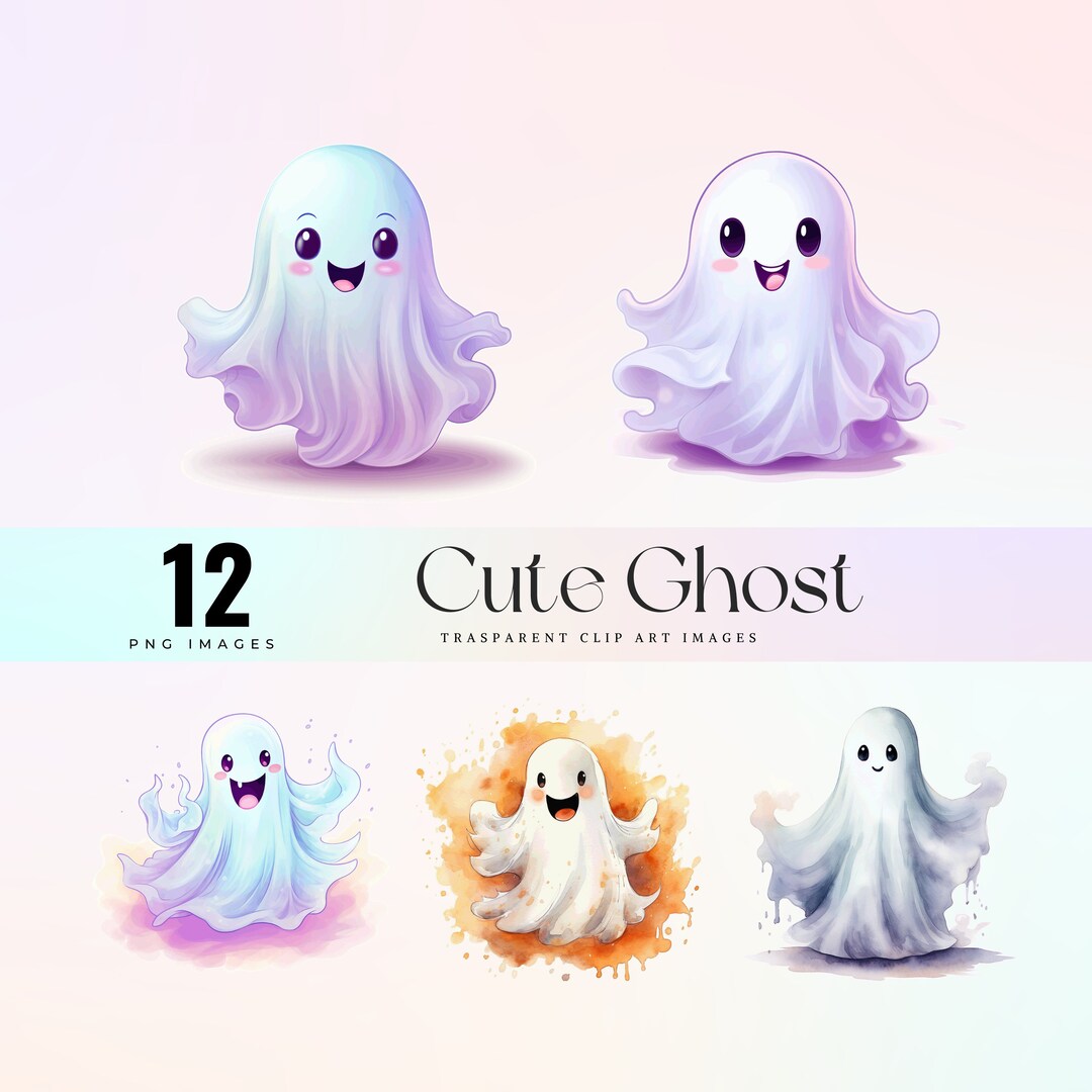 Whimsical Ghost Clip Art, Watercolor White Spirit Illustration PNG ...