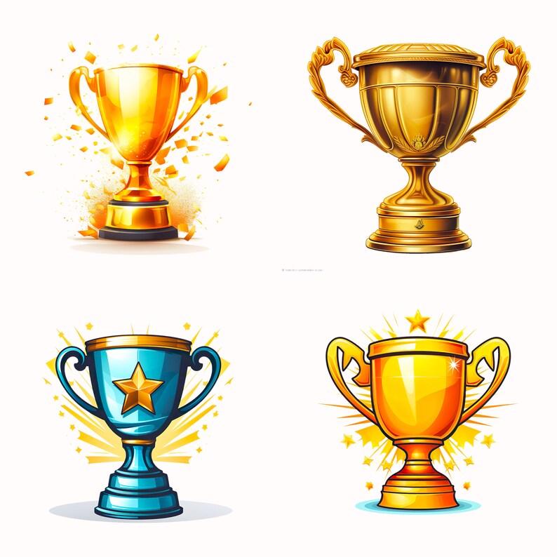 Winner Cups and Medals Clip Art, Watercolor Winner Trophies ...