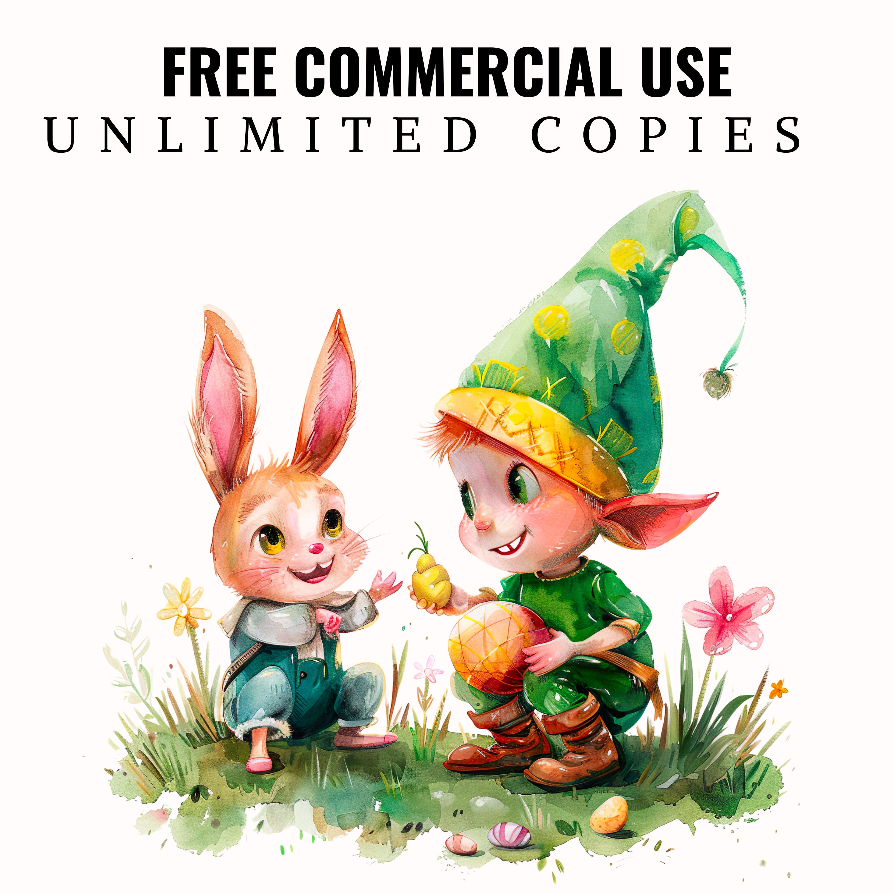 Cute Easter Elf Clip Art, Watercolor Funny Bunny Elf Illustration PNG ...
