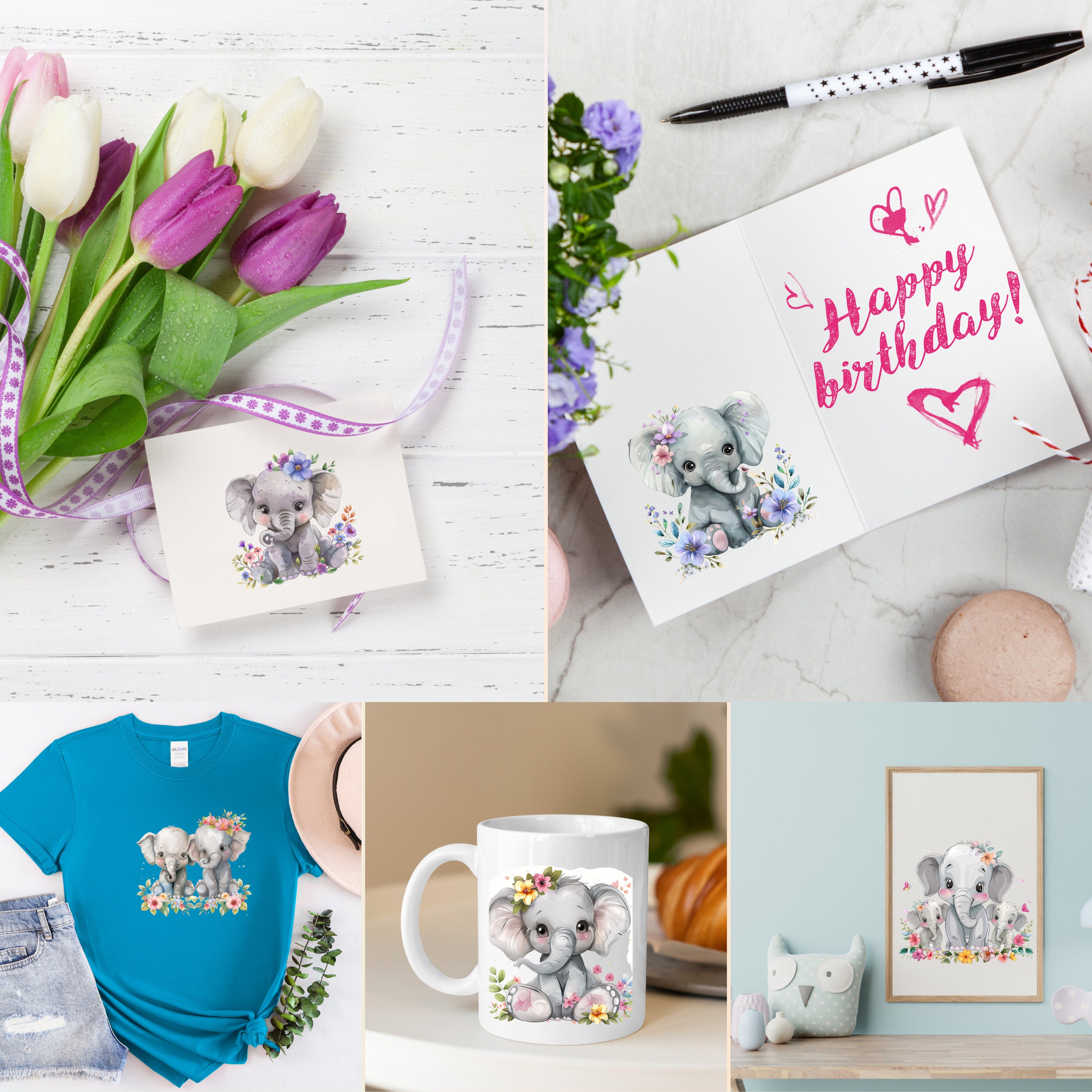 Adorable Baby Elephant Clip Art, Watercolor Lovely Elephants and ...