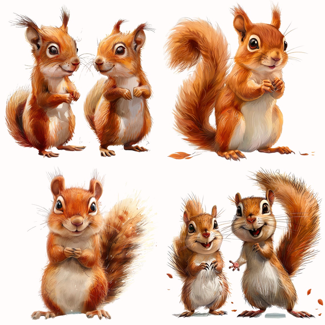 Funny Squirrels Clip Art, Watercolor Happy Cartoon Woodland Cuties ...