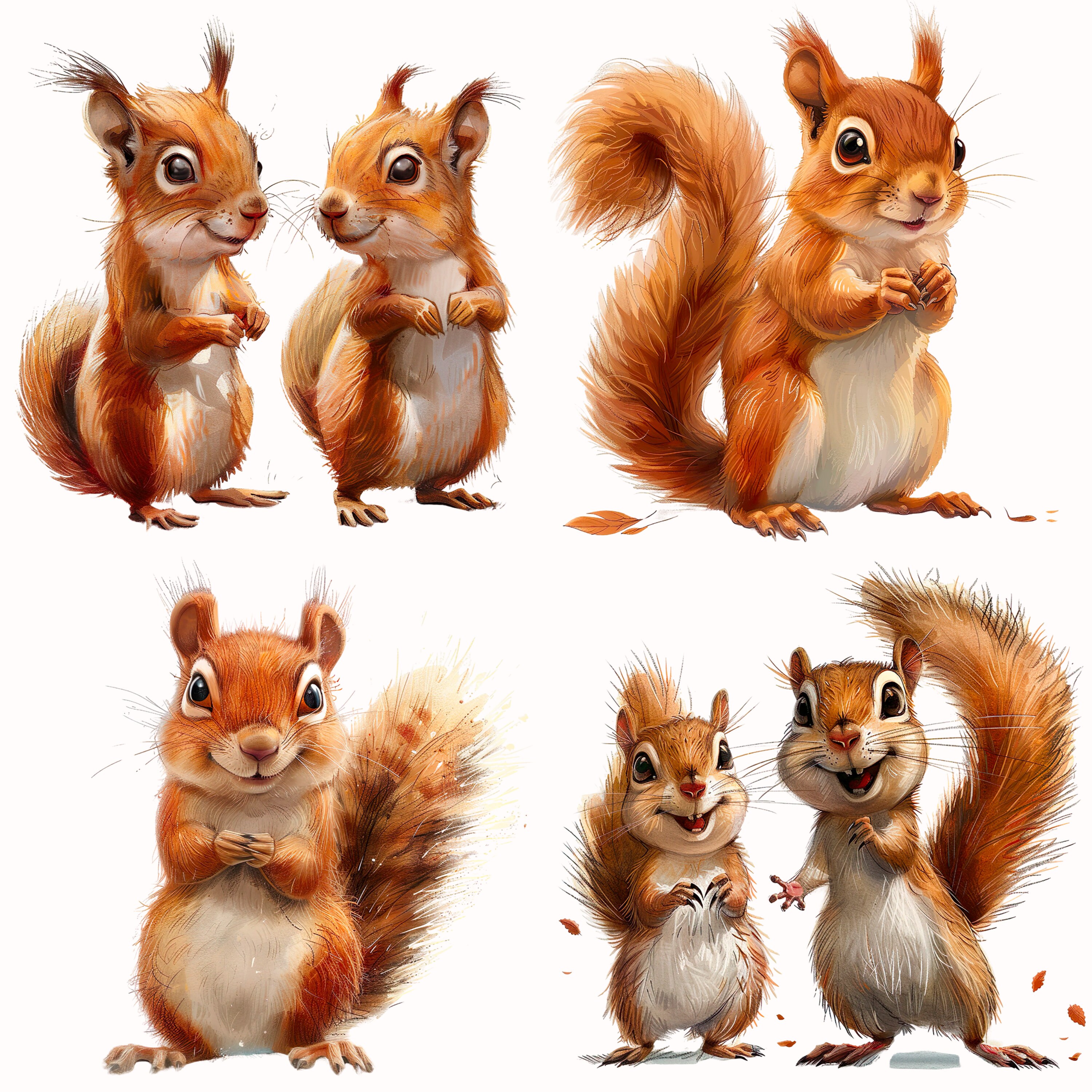 Funny Squirrels Clip Art, Watercolor Happy Cartoon Woodland Cuties ...