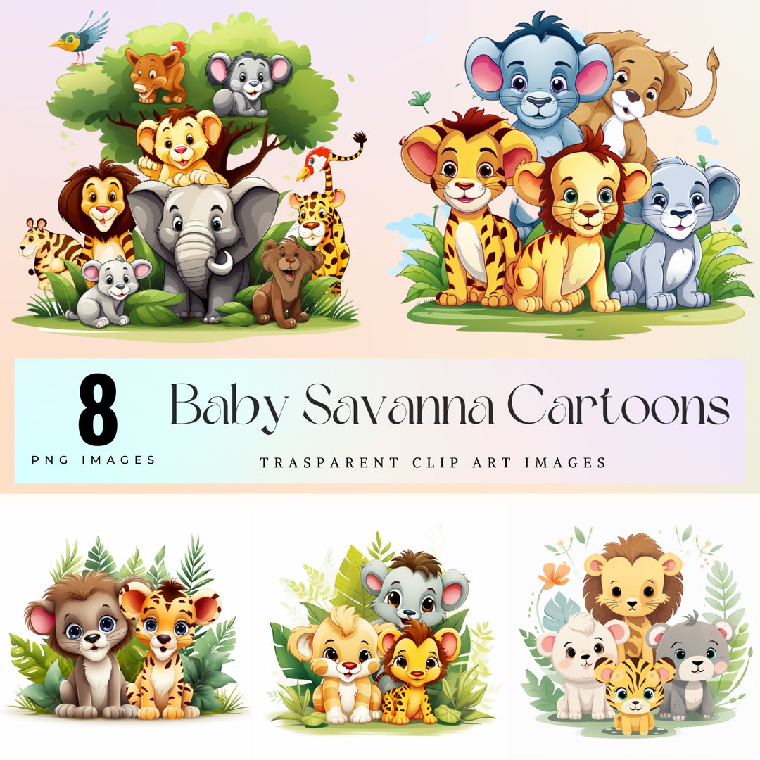 Cute Baby Savanna Animals Clip Art, Cartoon Baby Savanna Illustrations ...