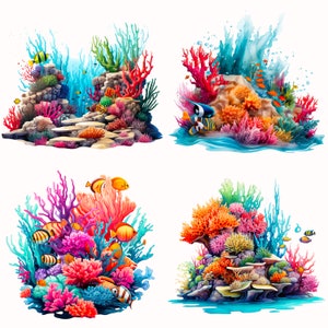 Ocean Reef Clip Art, Sea Life Design , Watercolor Reef Illustration PNG ...