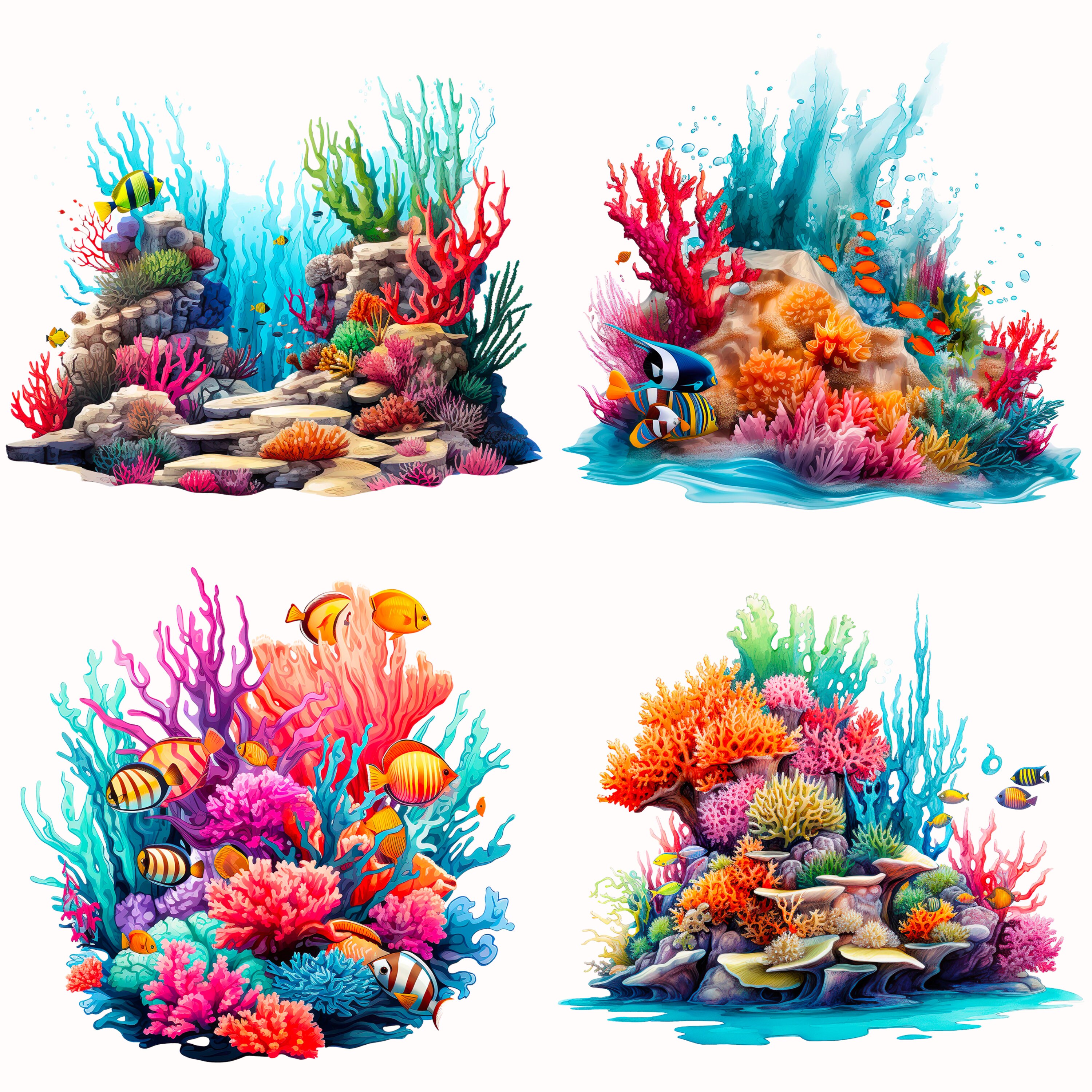 Ocean Reef Clip Art, Sea Life Design , Watercolor Reef Illustration PNG ...