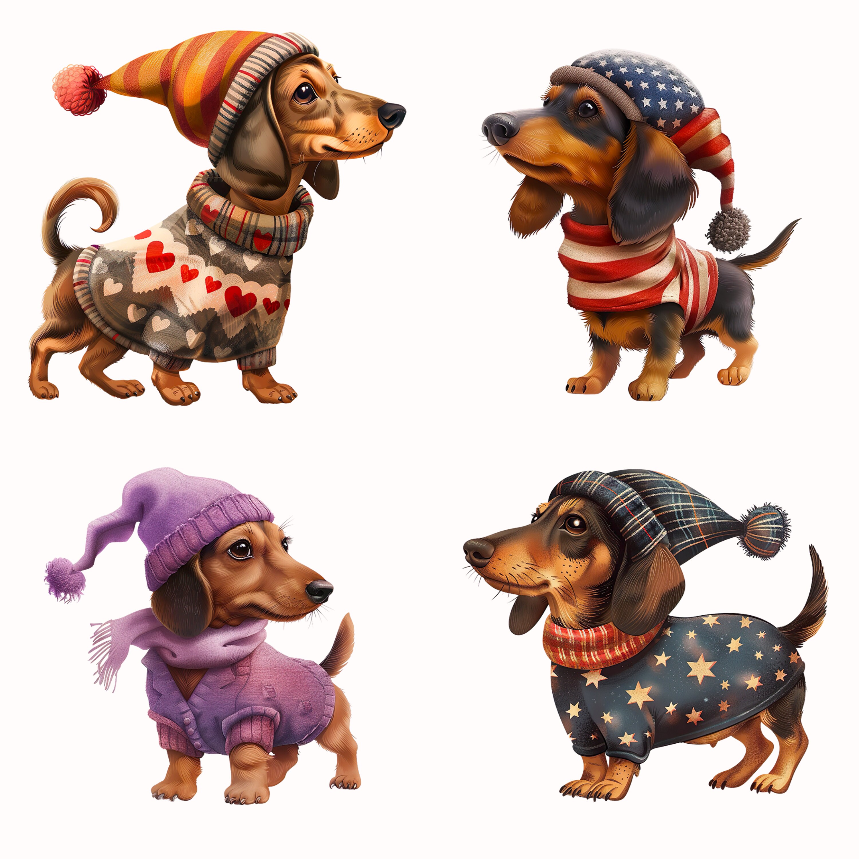 Whimsical Sausage Dog Clip Art, Watercolor Funny Dressed up Basset ...