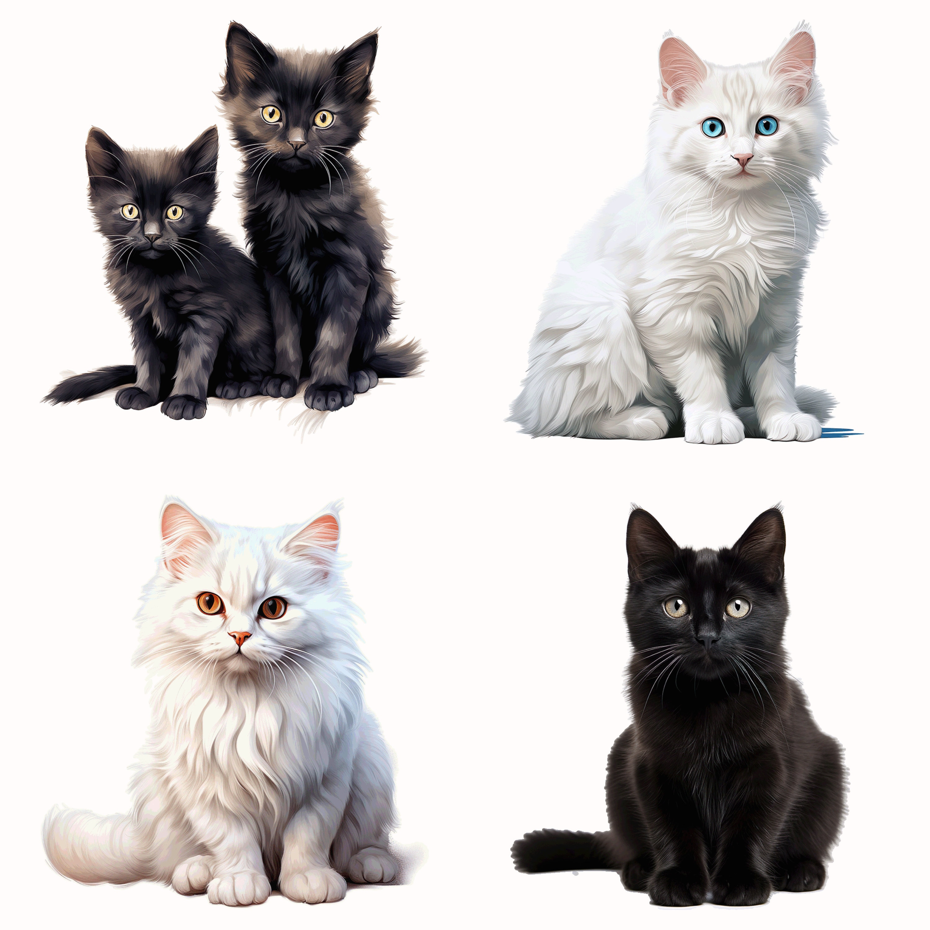 Black and White Cats Clip Art Realistic Painting, Tuxedo Cat ...