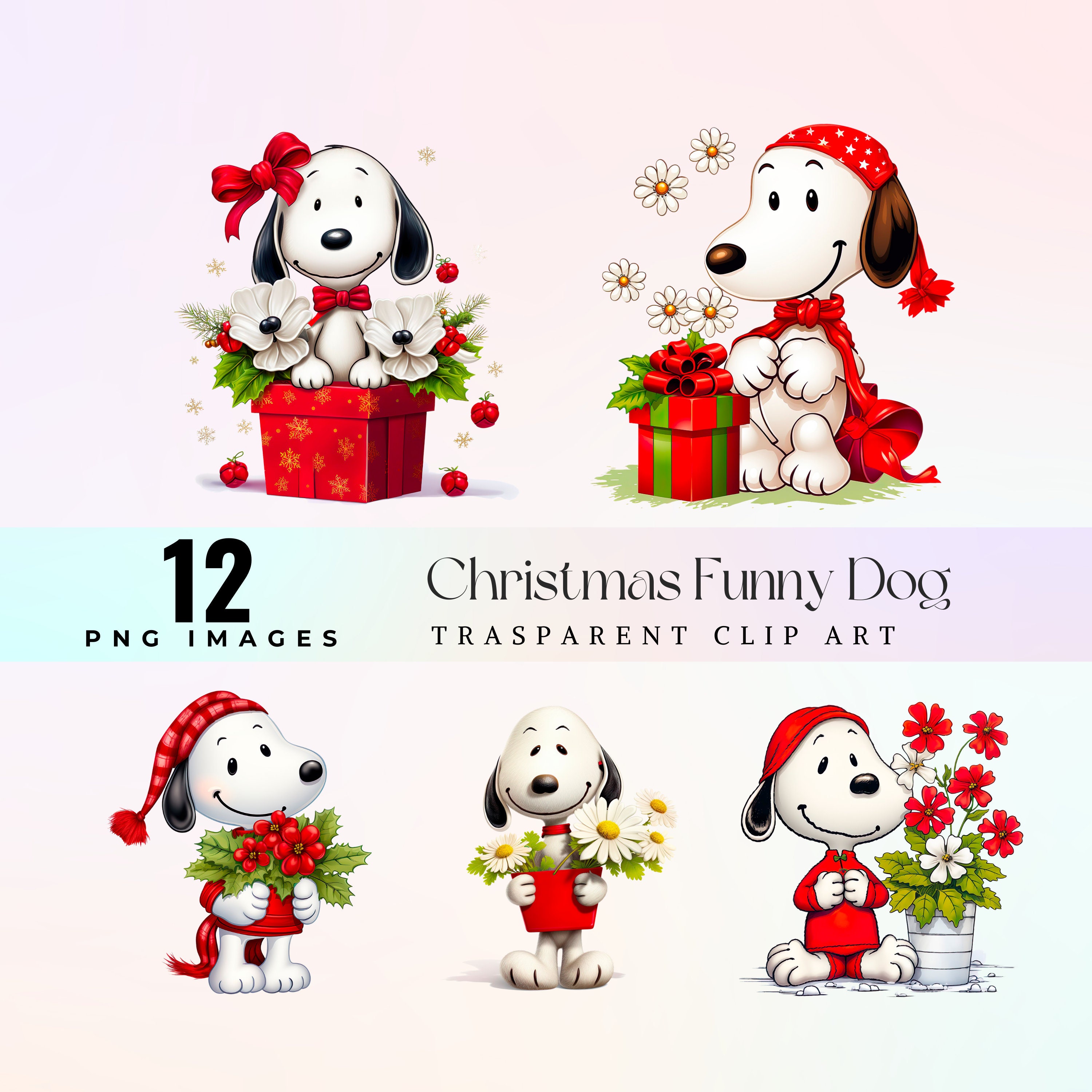 Funny Christmas Dog Clip Art, Watercolor Happy Christmas Dog PNG, Cute ...