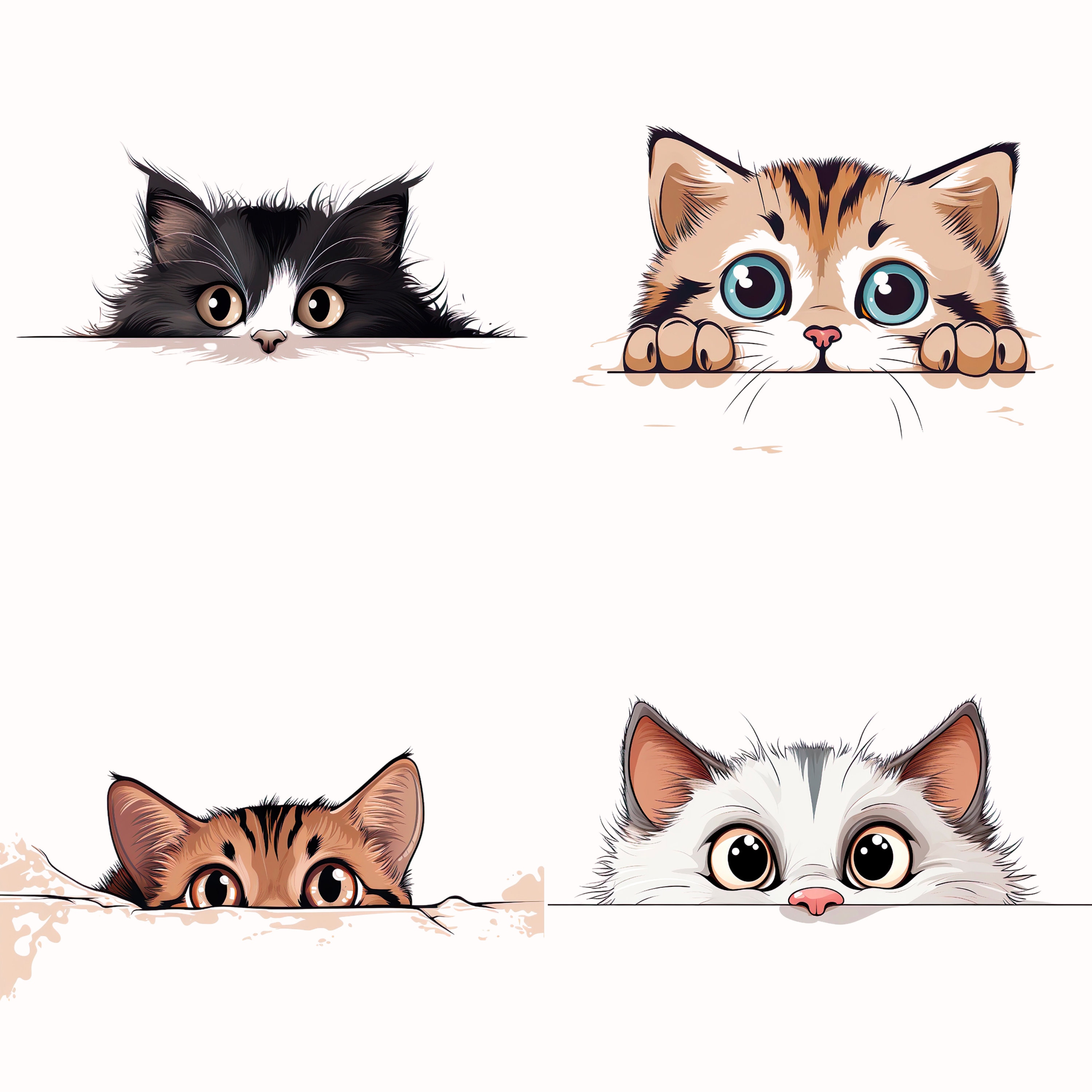 Funny Peeking Cat Clip Art, Realistic Painting, Watercolor Sneaking Cat ...