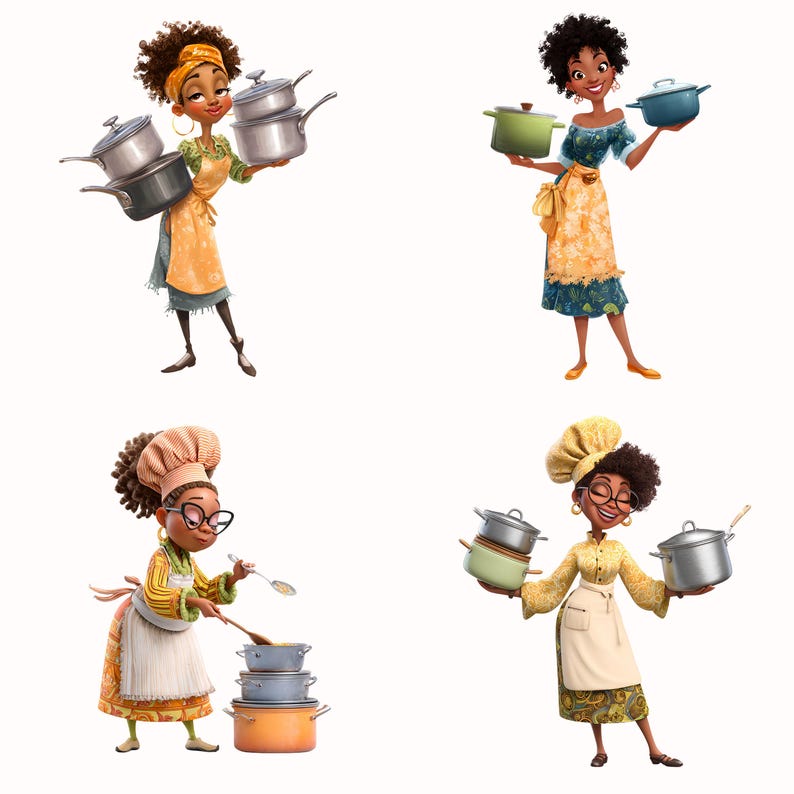 Black Woman Chef Clipart, African Cooking Cartoon Art (digital Download ...