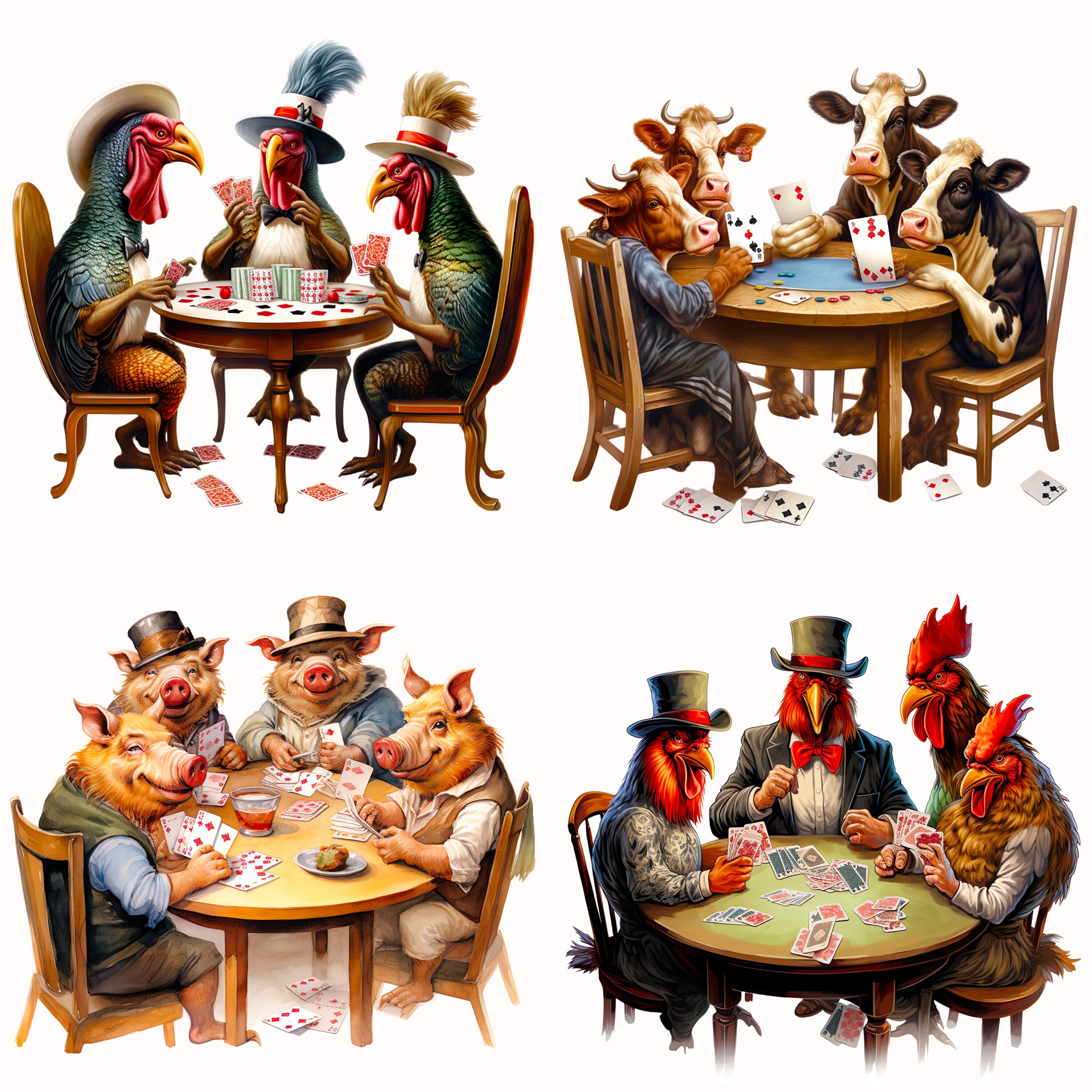 Funny Farm Animals Playing Cards Clip Art, Amusing Farm Animals Poker ...