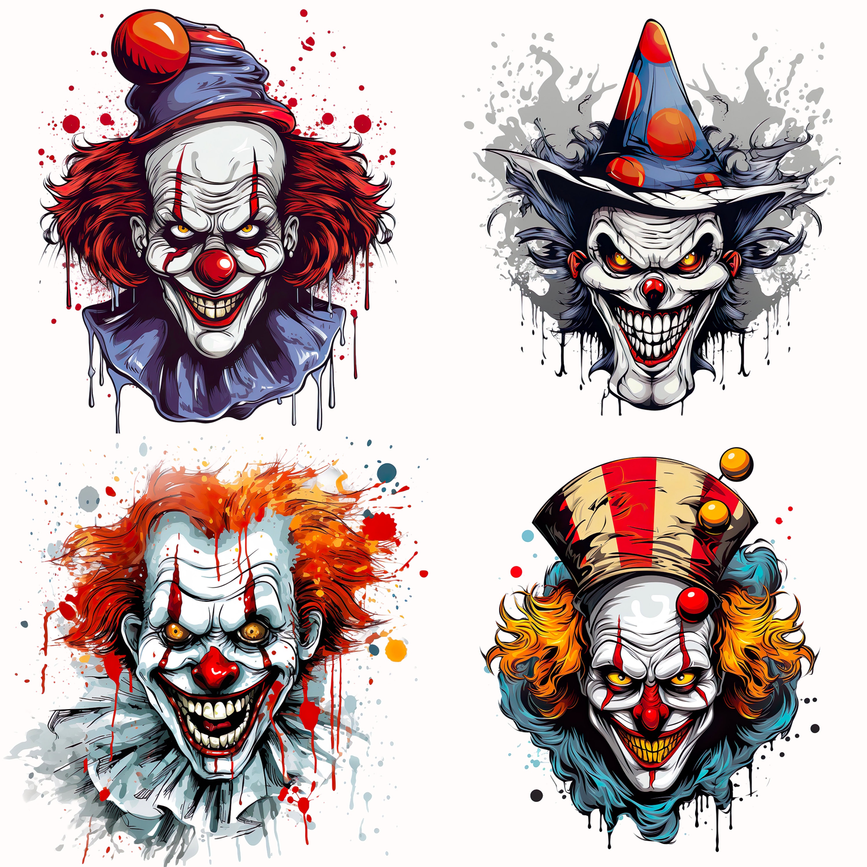 Scary Clown Clip Art, Colorful Spooky Circus Illustration PNG, Cute ...