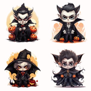 Cute Halloween Vampire Clip Art, Watercolor Spooky Night Creature ...