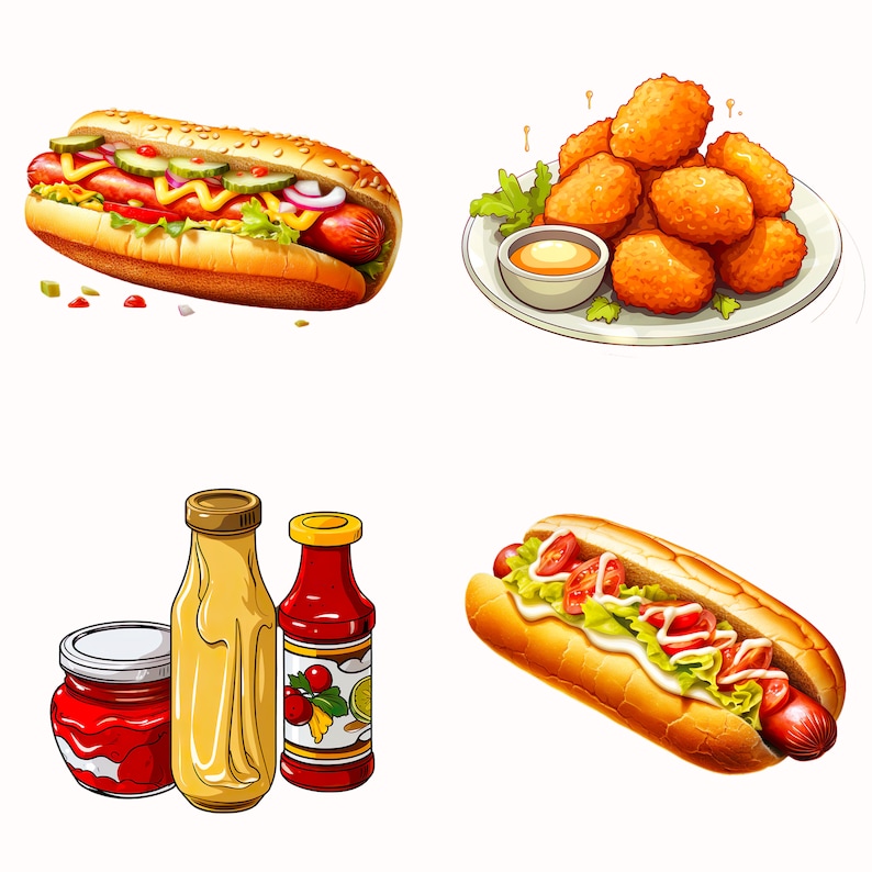 Delicious Fast Food Clip Art, Watercolor Tasty Hamburger Illustration ...