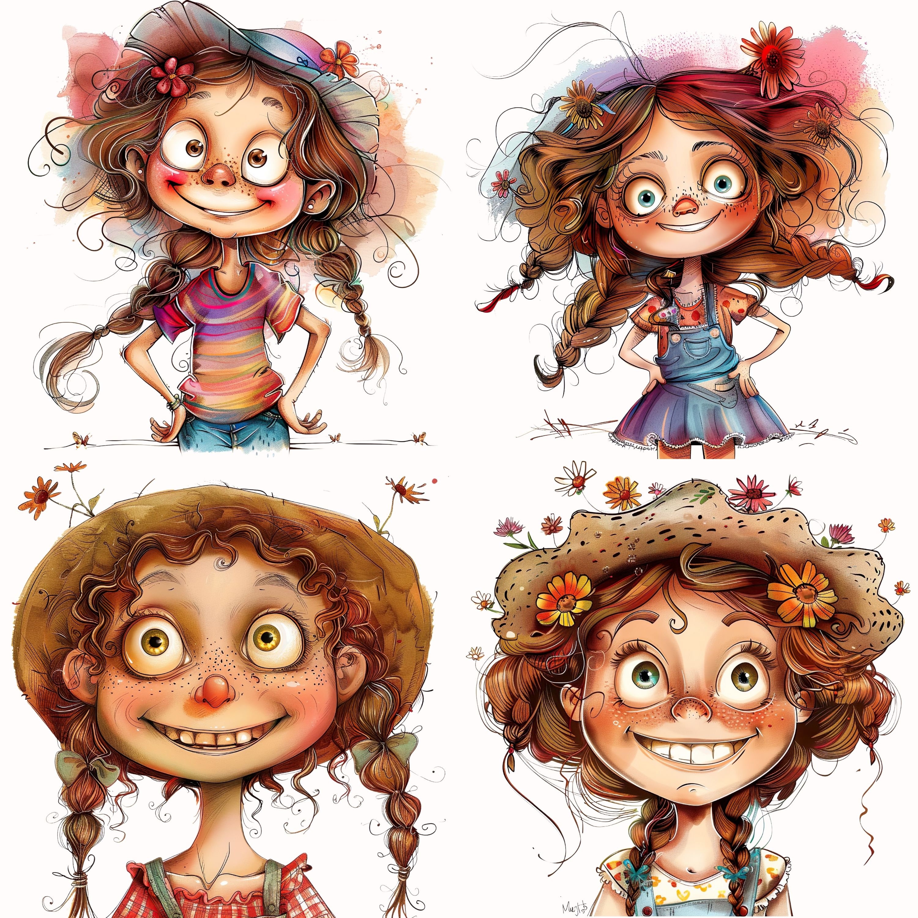 Whimsical Girls Portrait Clip Art, Watercolor Quirky Redhead Girl ...